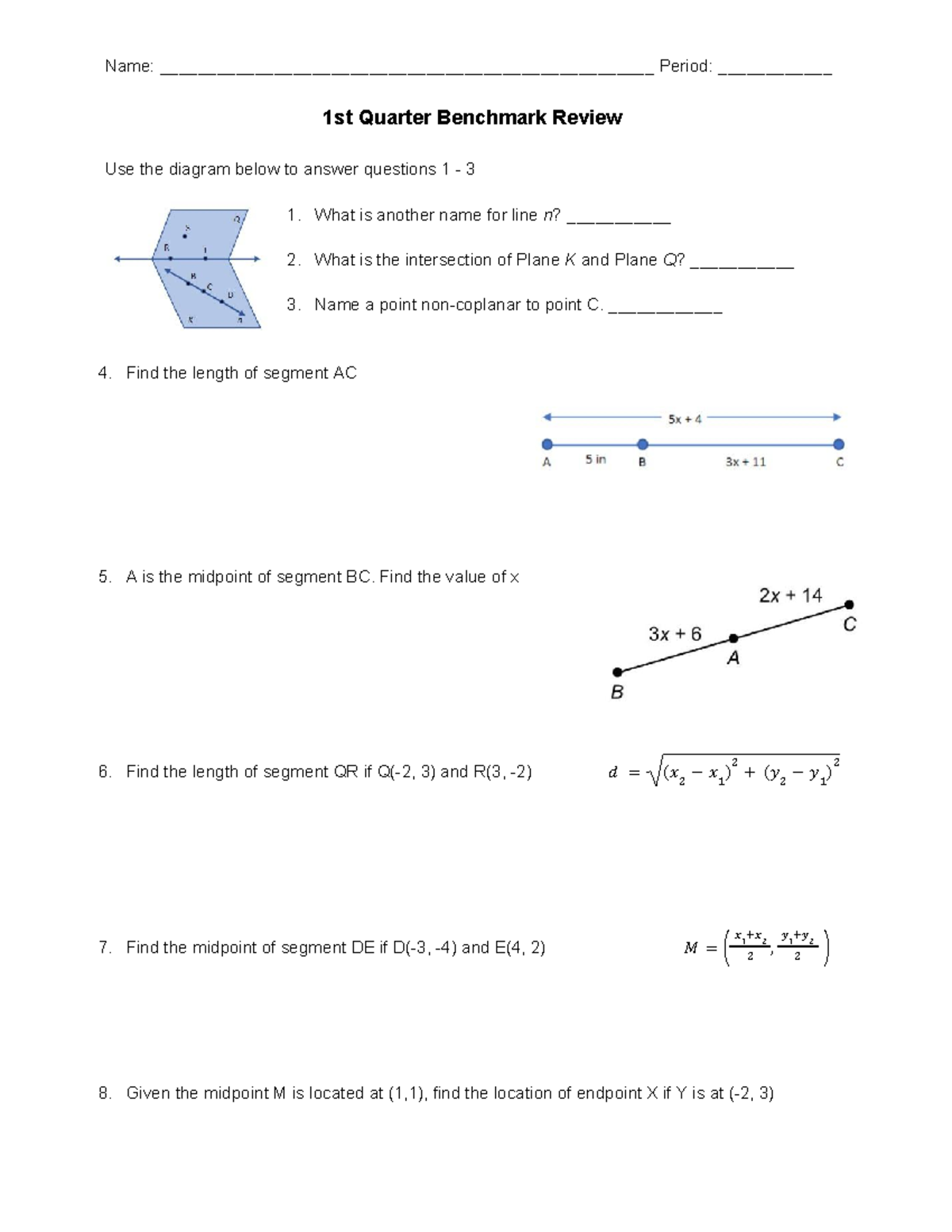 1st Quarter Benchmark Review - Name: ____________________________________________________ Period ...