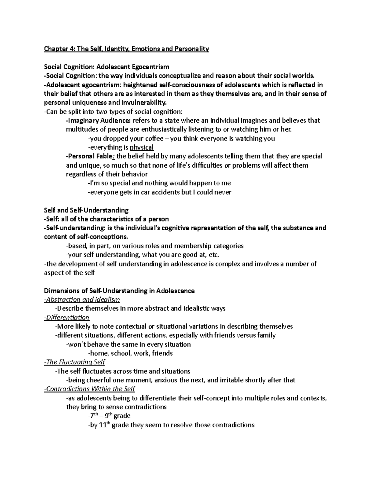 Chapter 4 - Lecture notes 8 - Chapter 4: The Self, Identity, Emotions ...