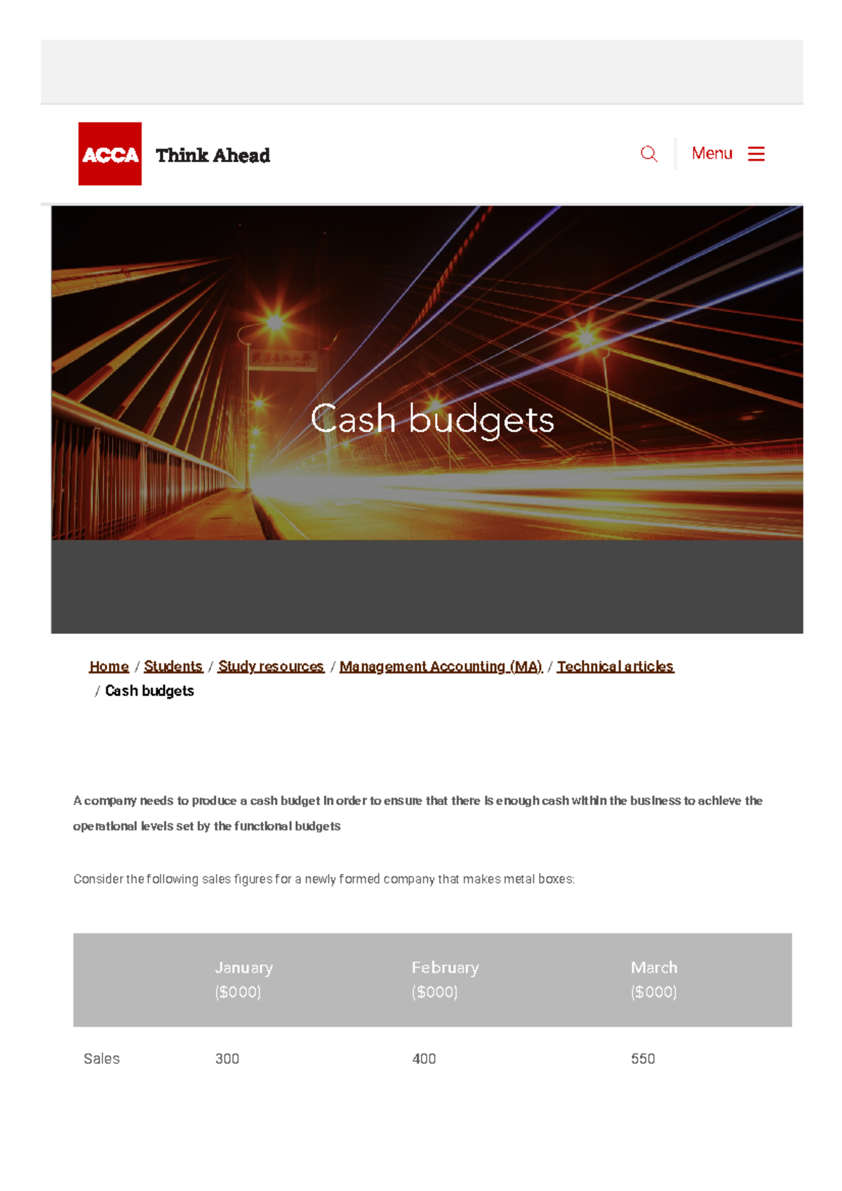 Cash budgets F2 Management Accounting ACCA Qualification Students ACCA ...