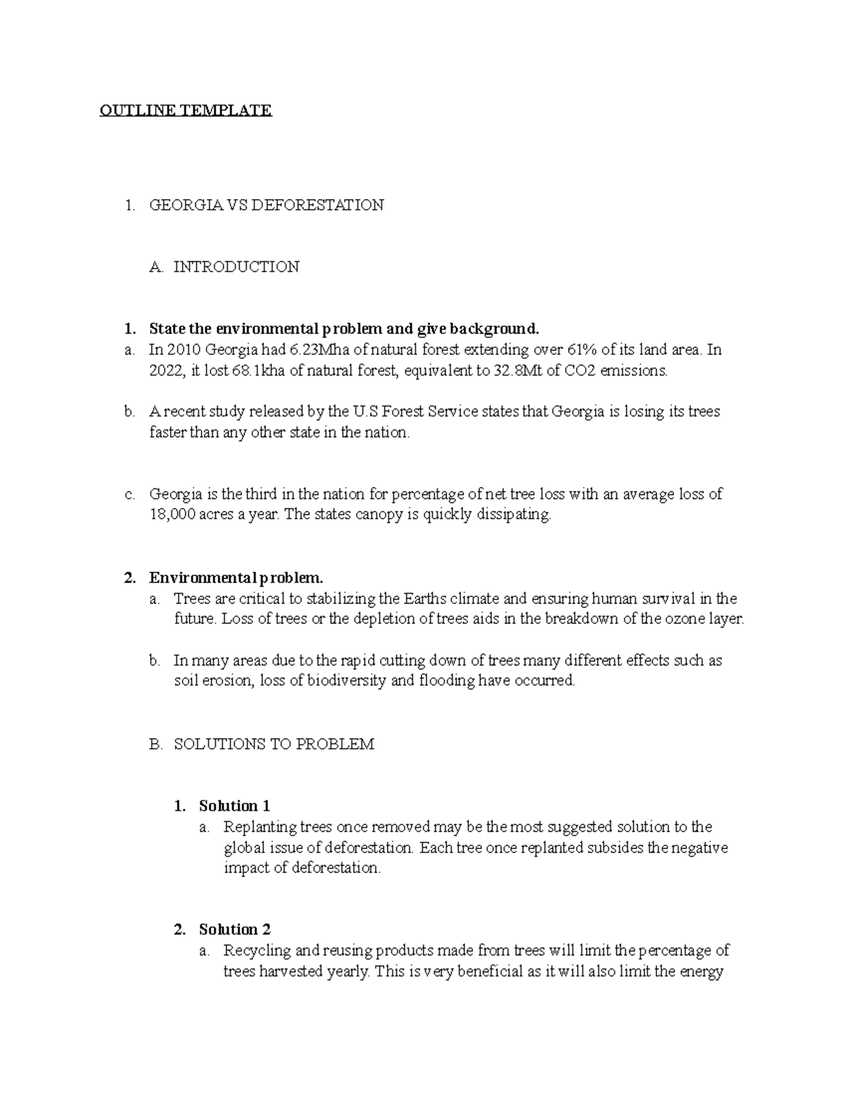 Outline Template Georgia Deforestation - OUTLINE TEMPLATE 1. GEORGIA VS ...