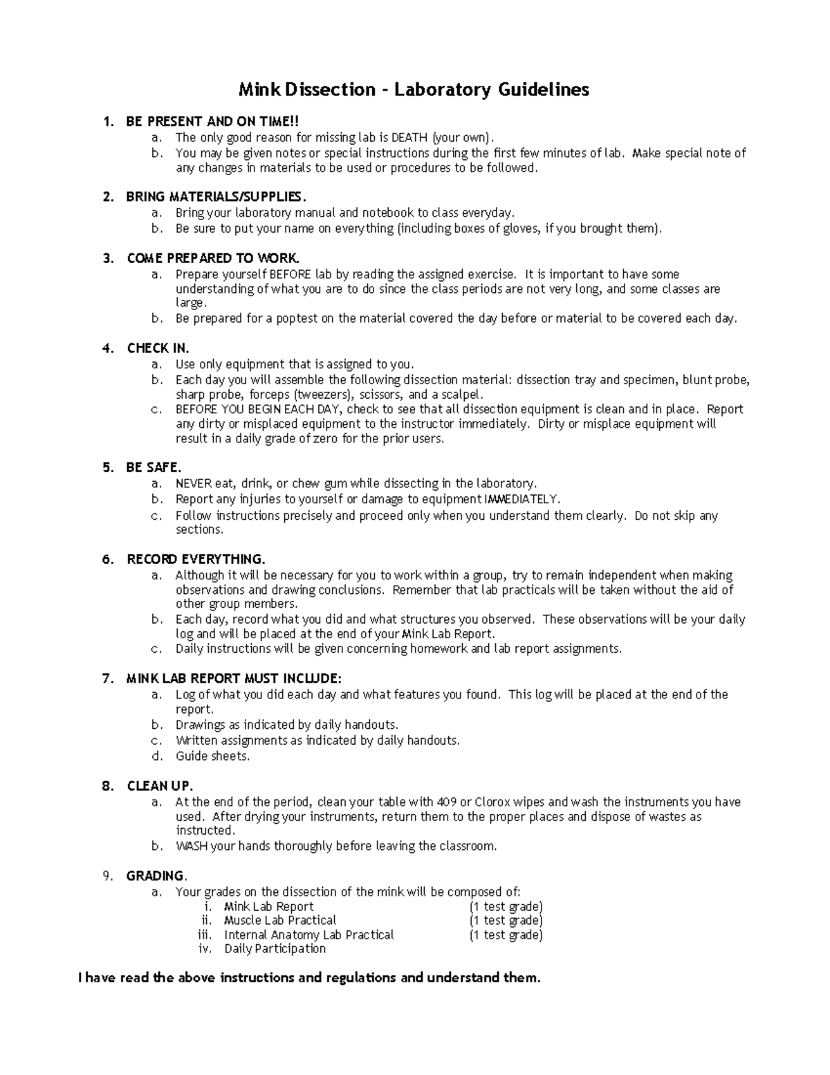 Mink Dissection guidelines - Mink Dissection – Laboratory Guidelines 1 ...