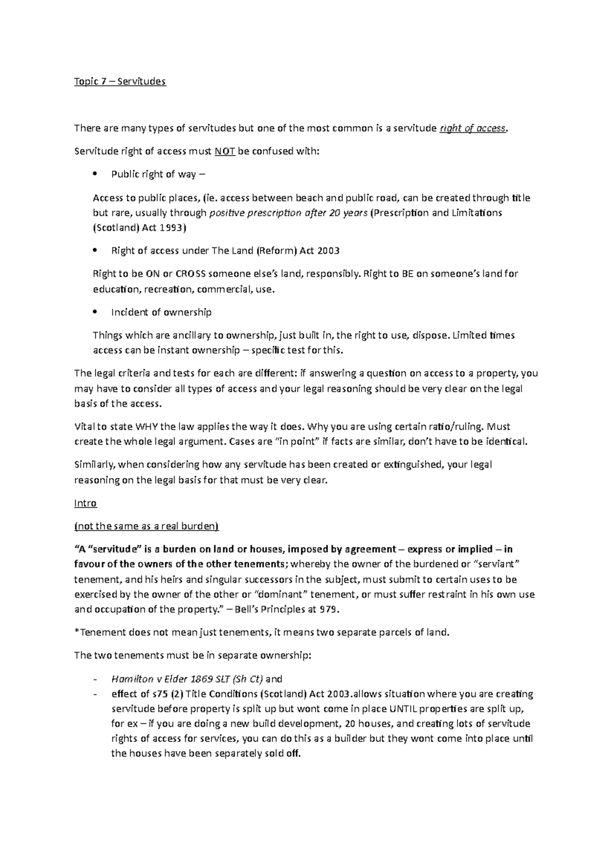 Property Lec 7 - Servitudes - Topic 7 – Servitudes There are many types ...