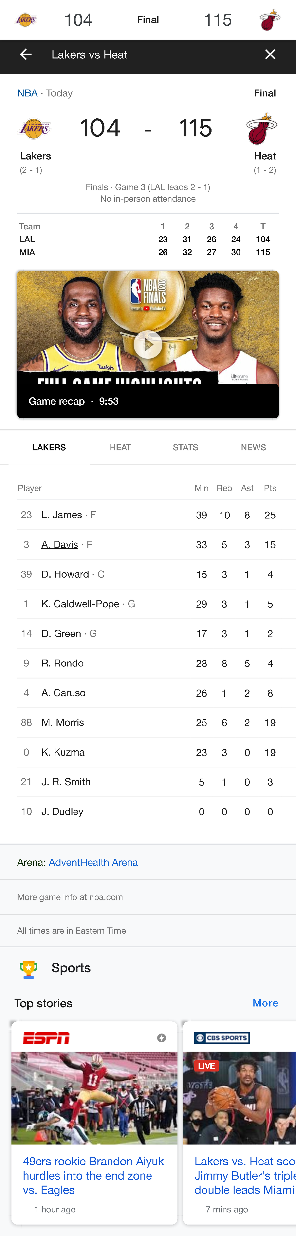 Lakers - Google Search - It’s good and fast - Lakers vs. Heat score ...