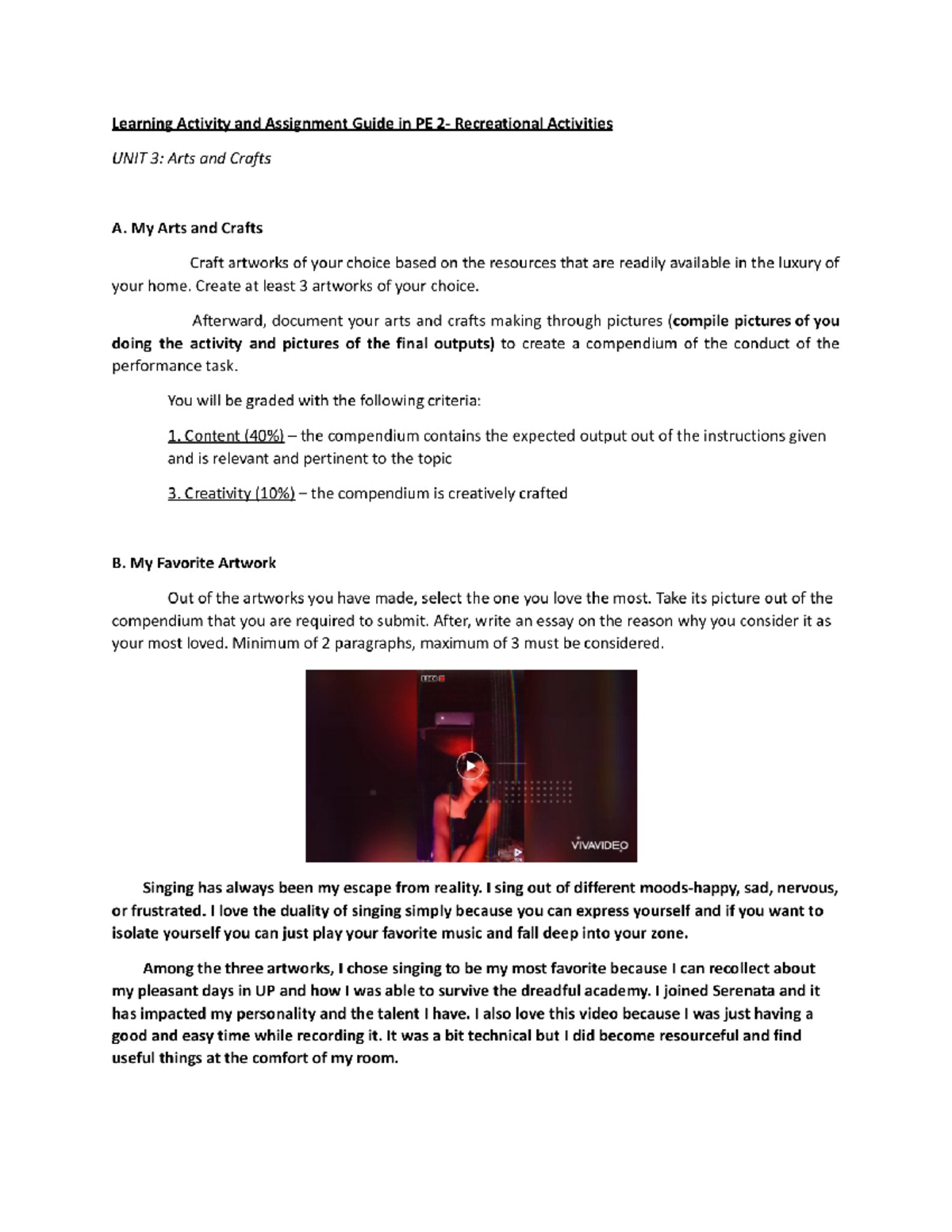 Learning Activity and Assignment Guide for Arts and Crafts - Adapted ...