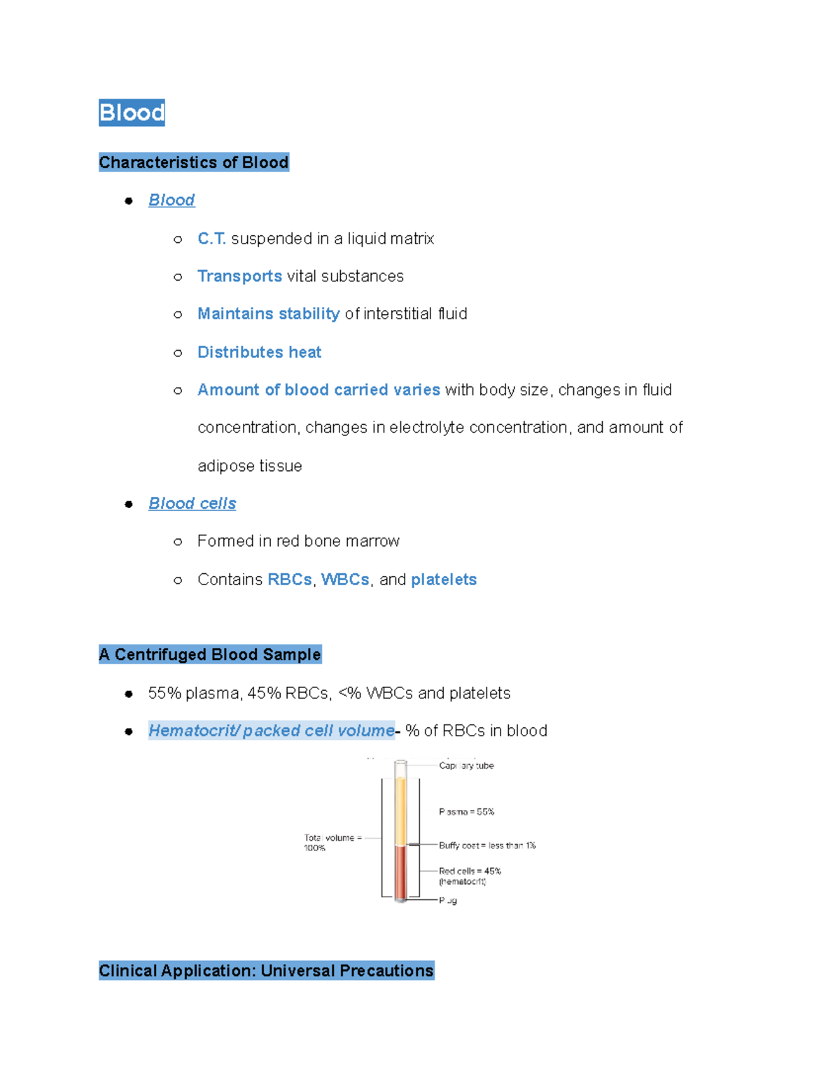 Blood lecture notes - Blood Characteristics of Blood Blood C. suspended ...