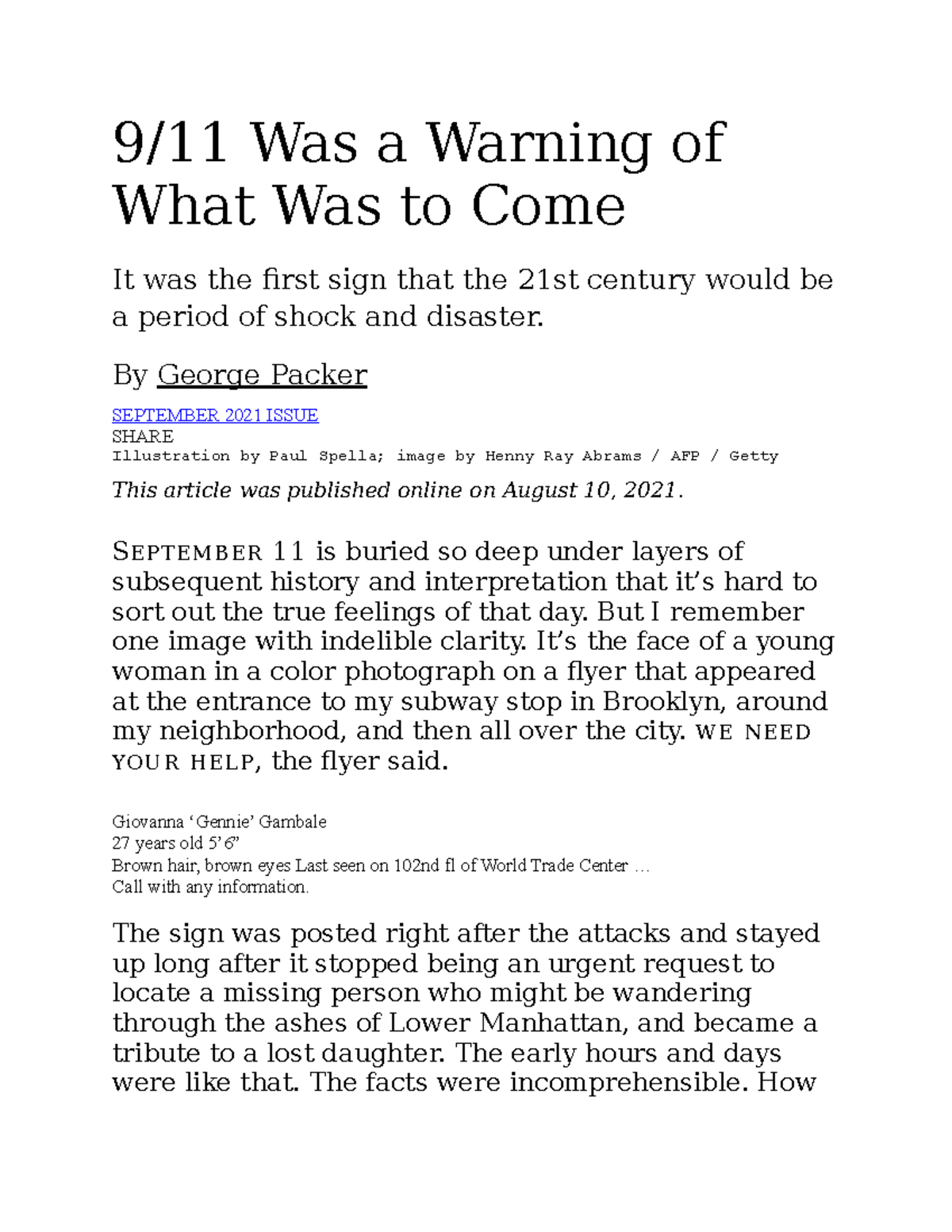 9-11 article - jbkj - 9/11 Was a Warning of What Was to Come It was the ...