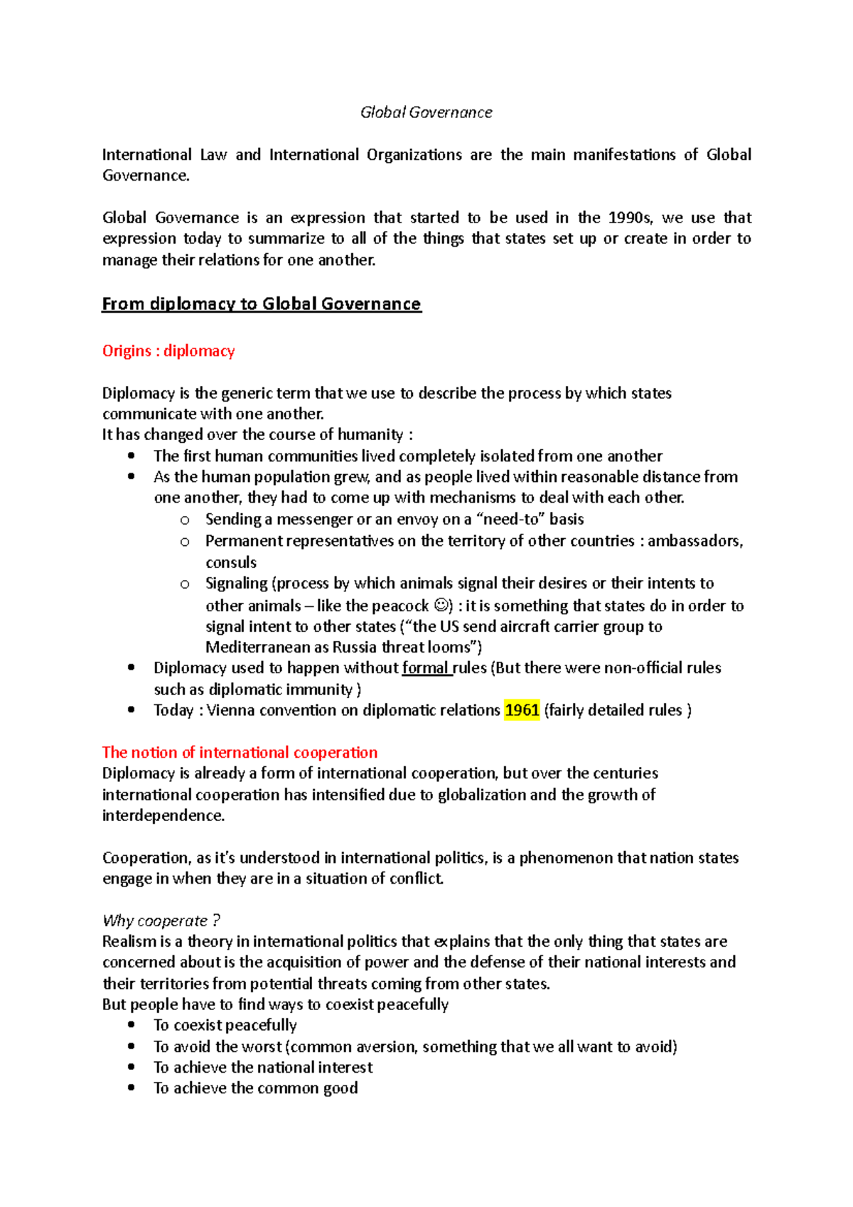 Global Governance- DPA- 2022- lecture notes - Global Governance ...