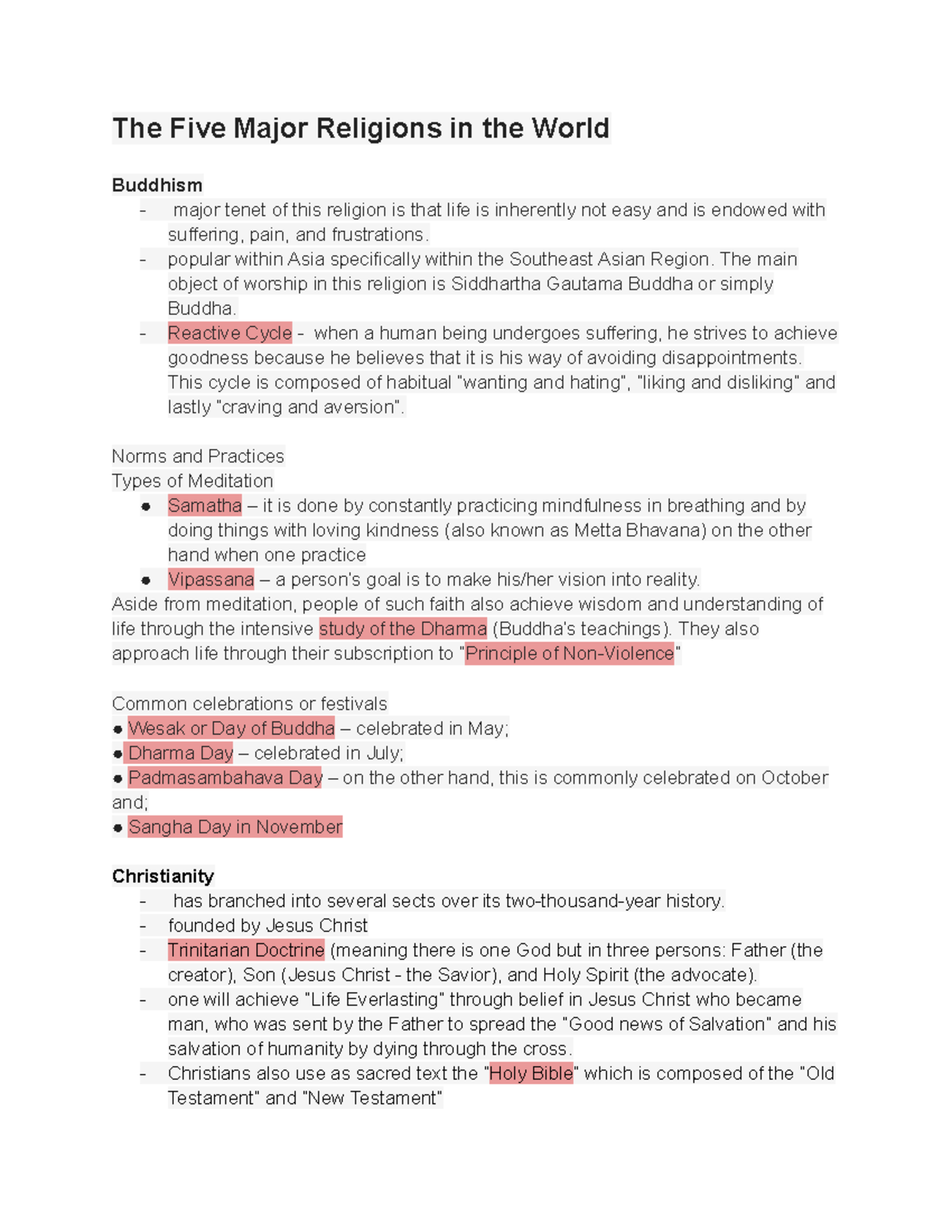 UBCV - 5 major religion and philosophy - The Five Major Religions in ...