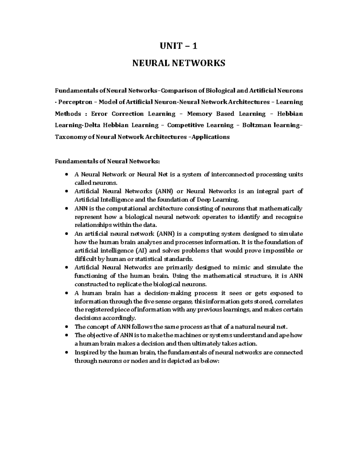 Unit 1 Dl It Is Very Important To Understand The Basic Of Neural