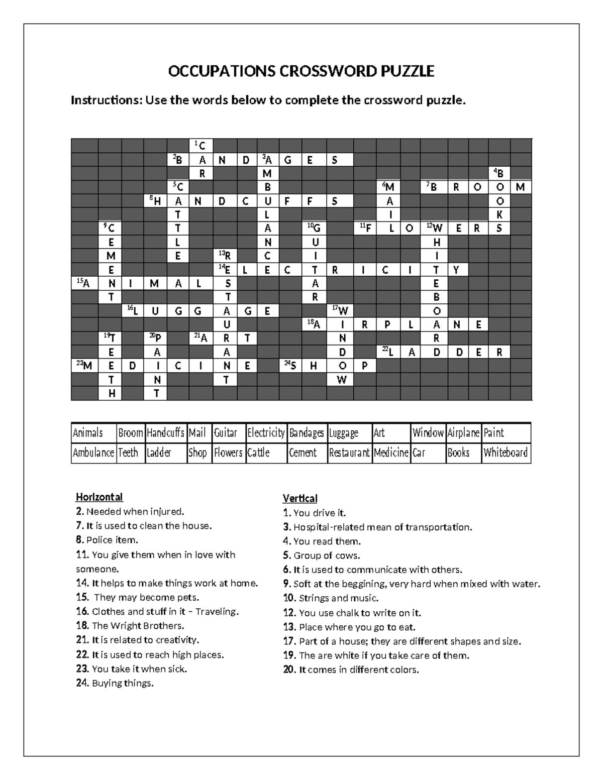 OCCUPATIONS CROSSWORD PUZZLE - OCCUPATIONS CROSSWORD PUZZLE ...