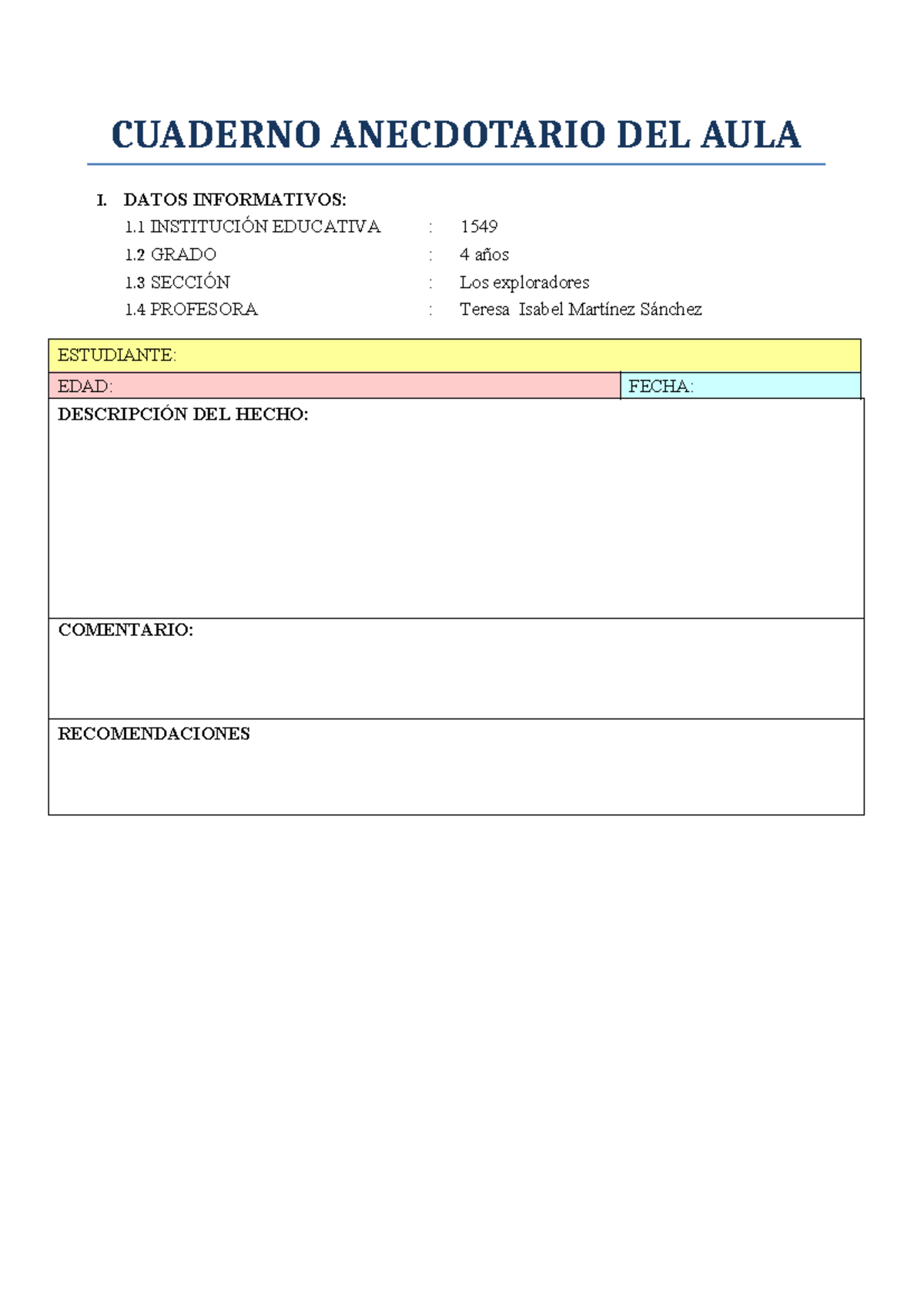 7. Cuaderno Anecdotario DEL AULA - educacion inicial - CUADERNO ...