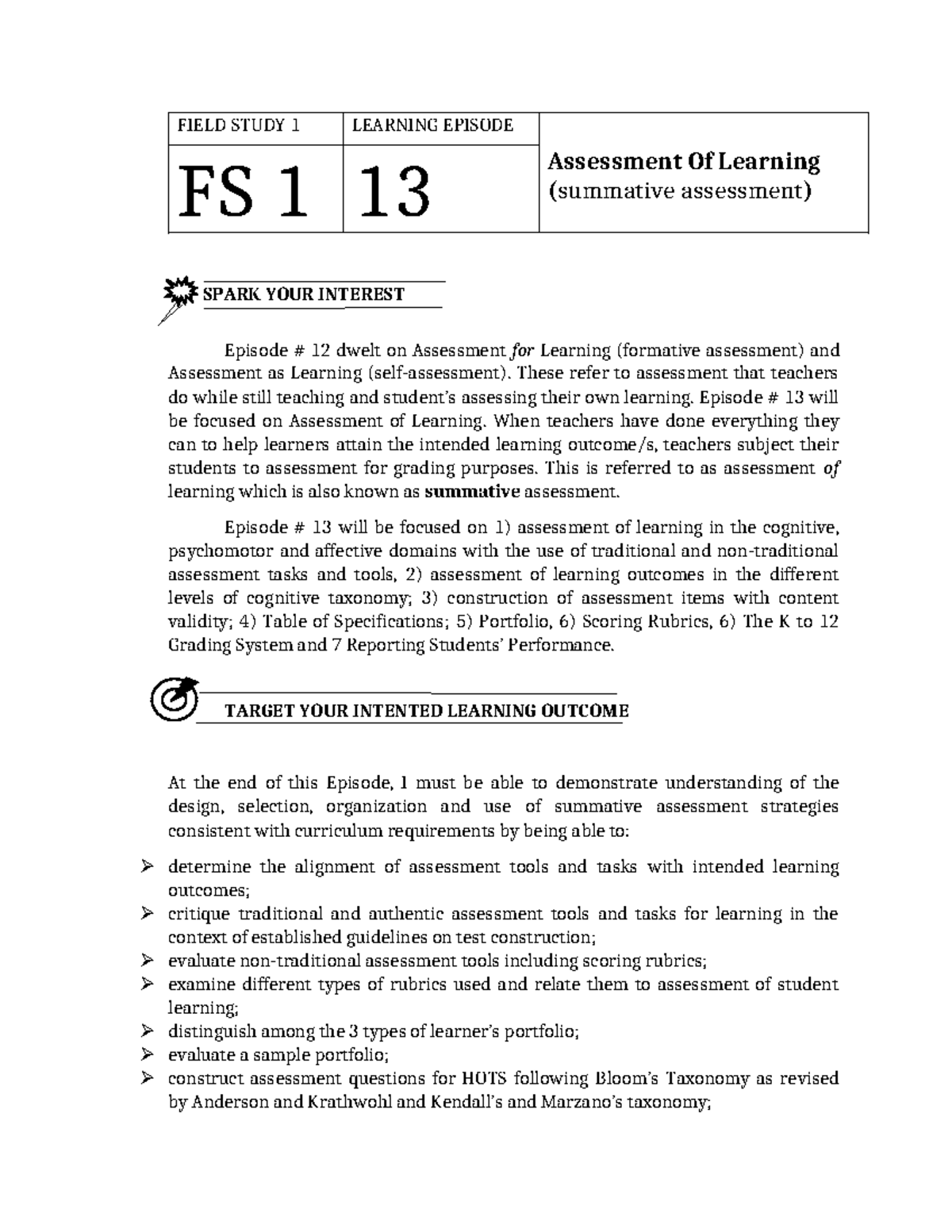 13-16 - FS1 Learning Episodes - FIELD STUDY 1 LEARNING EPISODE FS 1 13 ...