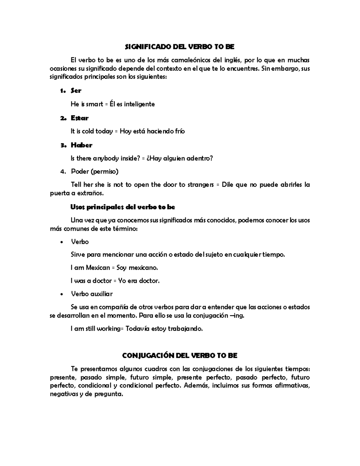 Significado DEL Verbo TO BE - SIGNIFICADO DEL VERBO TO BE El verbo to ...