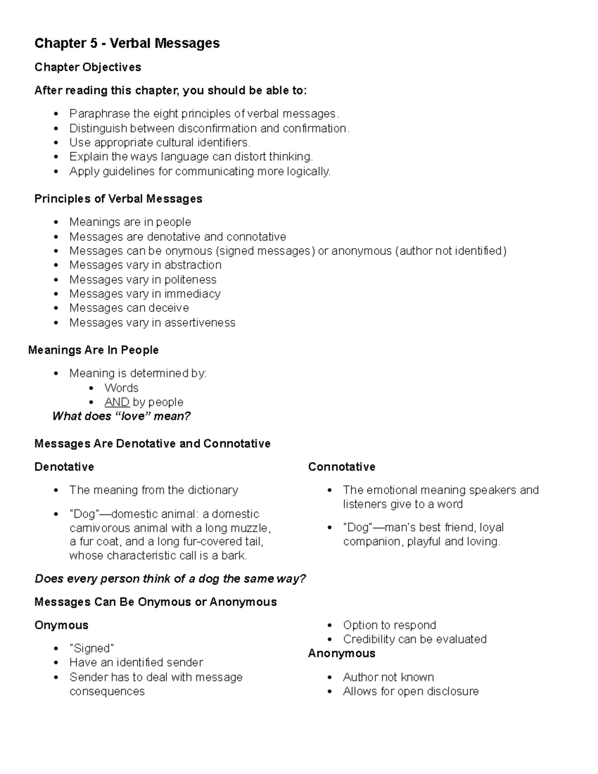 Summary Statements for Chapter 5 Verbal Messages - Chapter 5 Verbal ...
