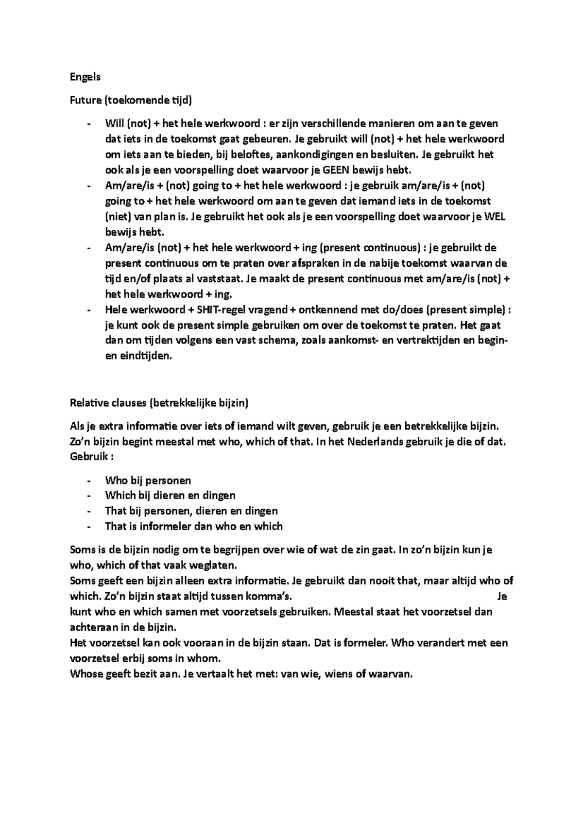 Engels grammatica toetsweek - Engels Future (toekomende tijd) Will (not ...