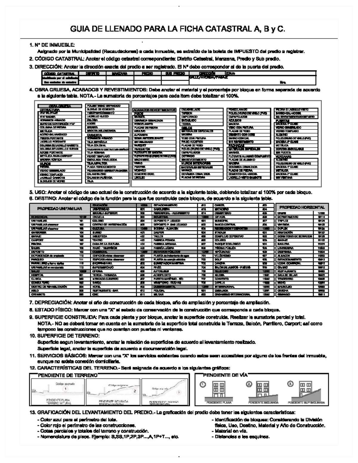 GUIA DE Llenado DE LA Ficha Catastral A,B,C-1 - Materiales de ...