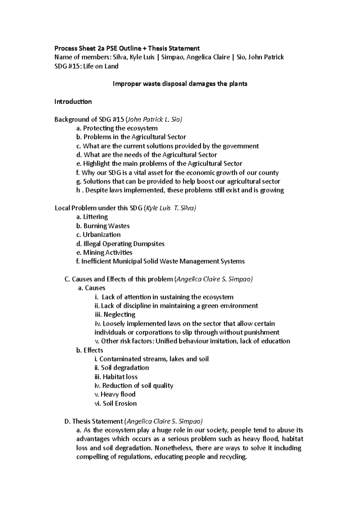 SDG15 G Epcomm Process Sheet 2a - Process Sheet 2a PSE Outline + Thesis ...