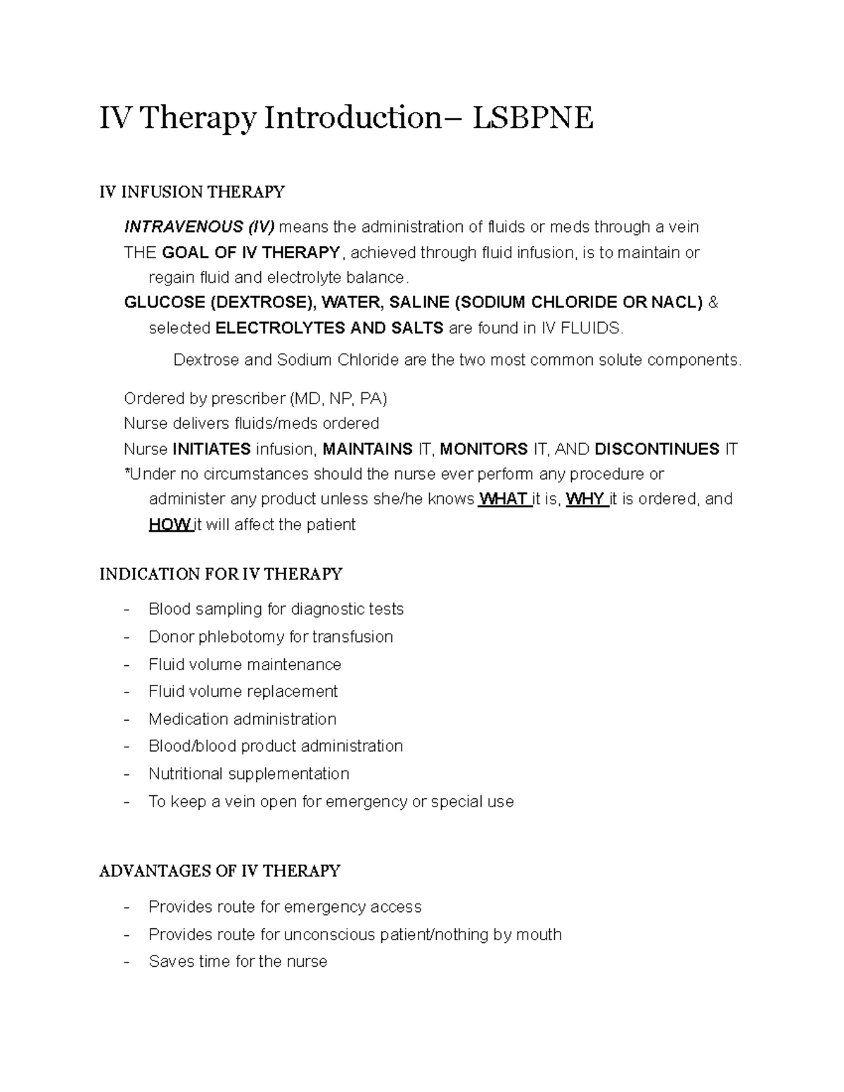 IV Therapy Introduction– Lsbpne - IV Therapy Introduction– LSBPNE IV ...
