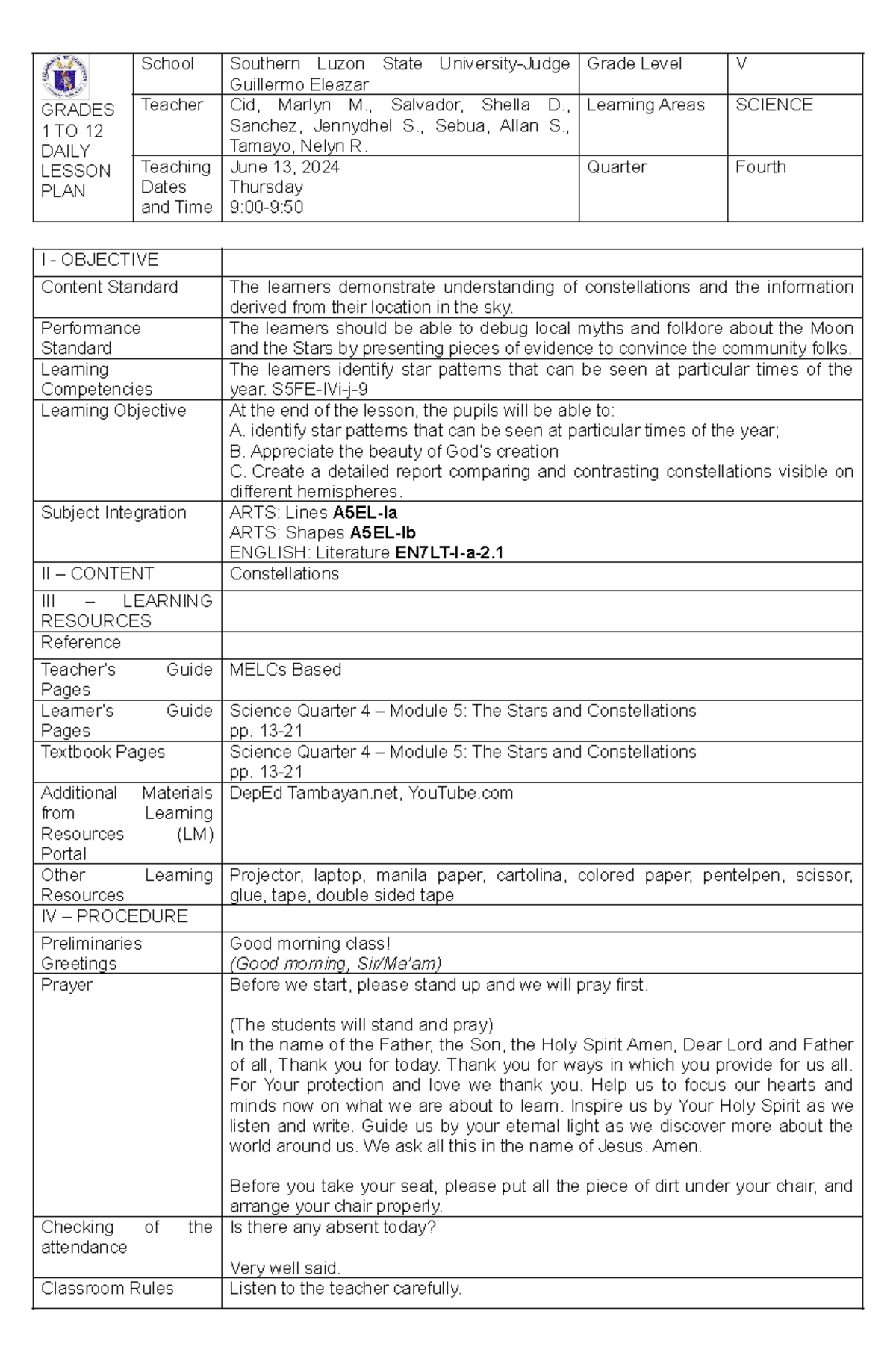 Science-DLP-Demo 050400 - GRADES 1 TO 12 DAILY LESSON PLAN School ...