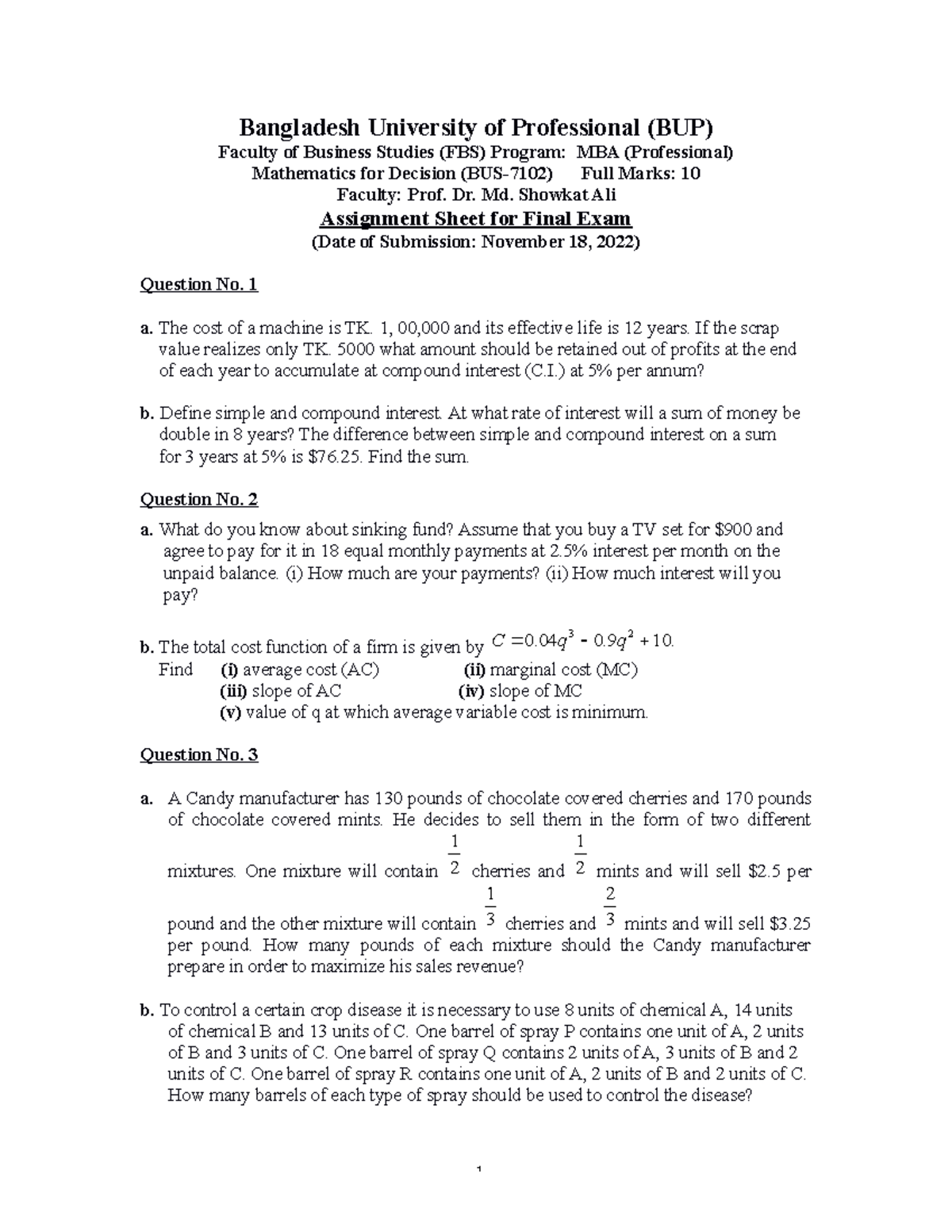 Assingment Final - bus com - Bangladesh University of Professional (BUP ...