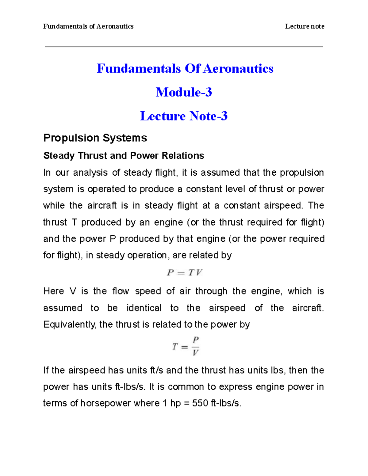 Fundamentals Of Aeronautics Module 3 Lecture note 3 - Fundamentals Of ...