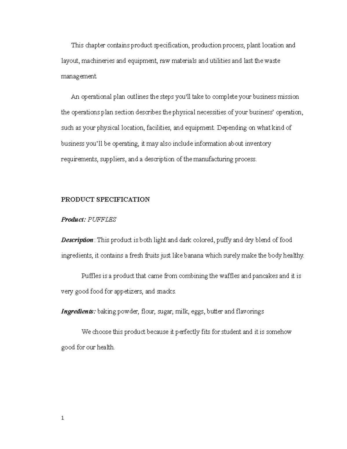 Aaaaa - Additional information - This chapter contains product specification, production process ...