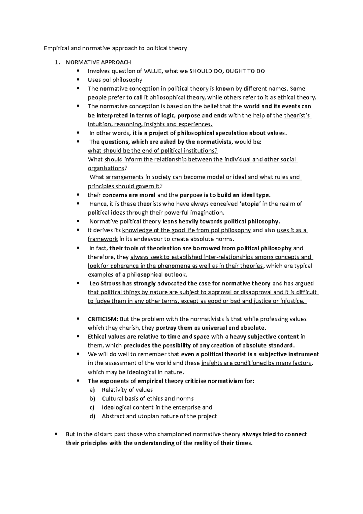 Empirical and normative approach to political theory - NORMATIVE ...