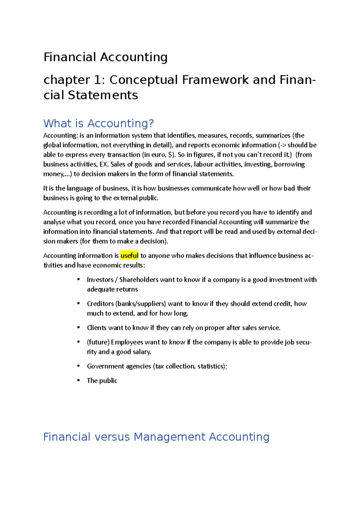 Financial Accounting - Financial Accounting chapter 1: Conceptual ...