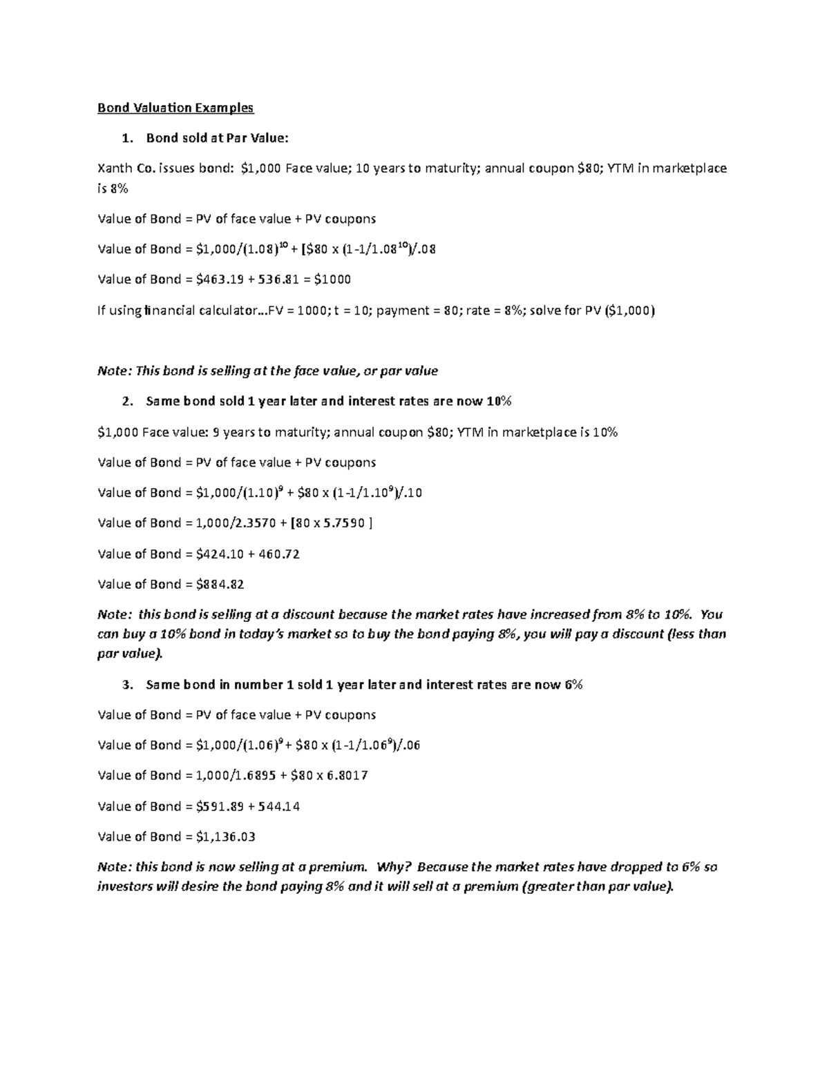 Bond Valuation Examples - Bond sold at Par Value: Xanth Co. issues bond ...