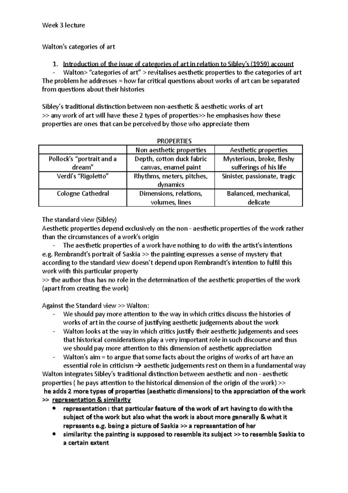 Aesthetics week 3 lecture notes- aesthetic properties - Walton’s ...