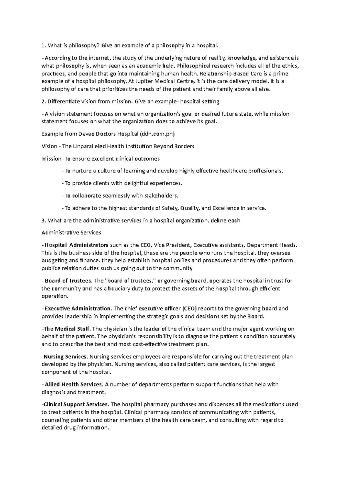 RTHC Assignment 1 - Philosophy - What is philosophy? Give an example of ...