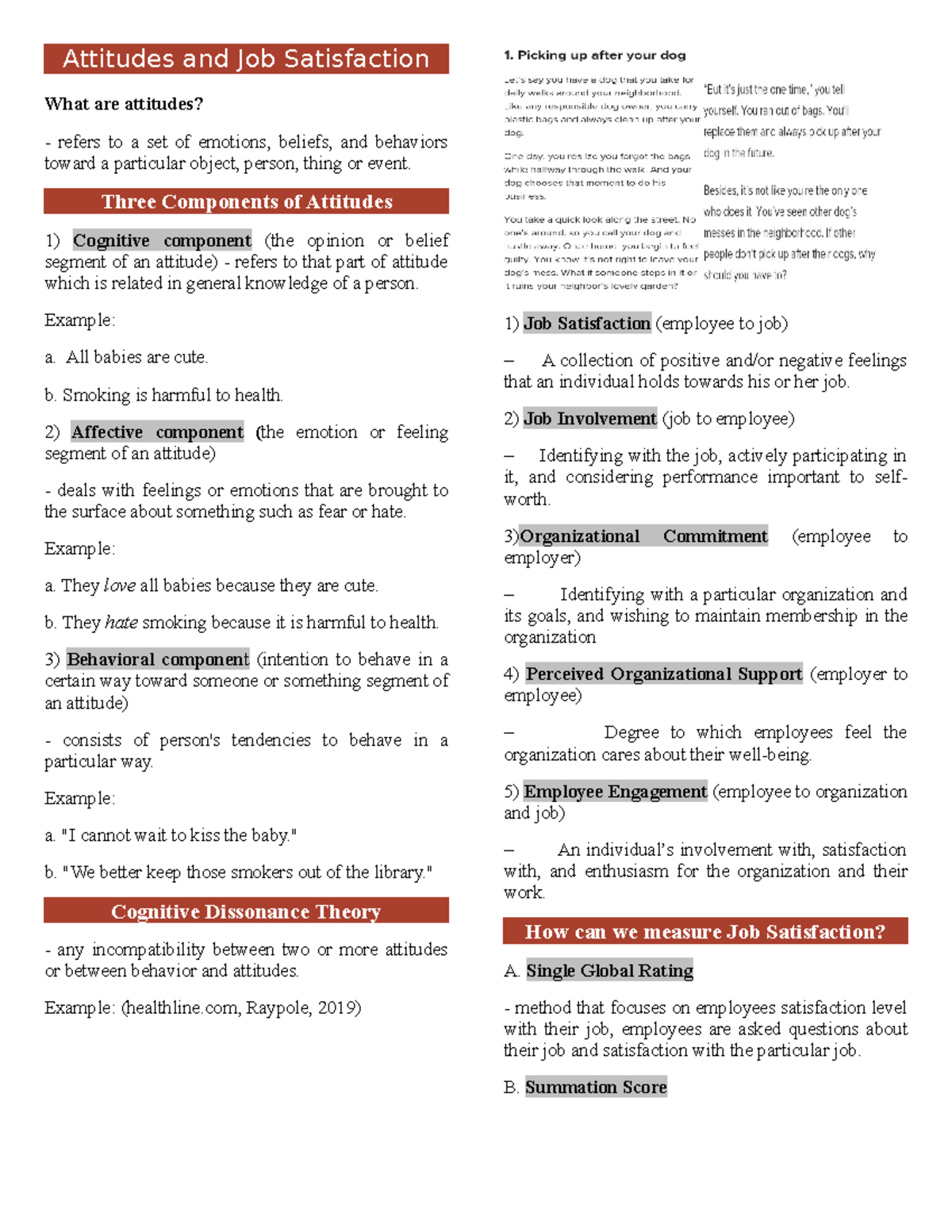 Attitudes and Job Satisfaction Notes - Attitudes and Job Satisfaction ...