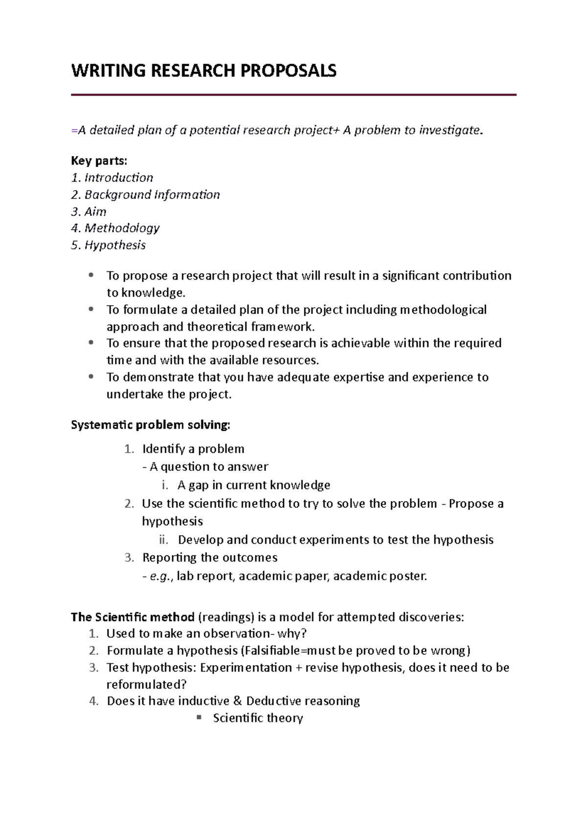 Writing Research Proposals - WRITING RESEARCH PROPOSALS =A detailed ...