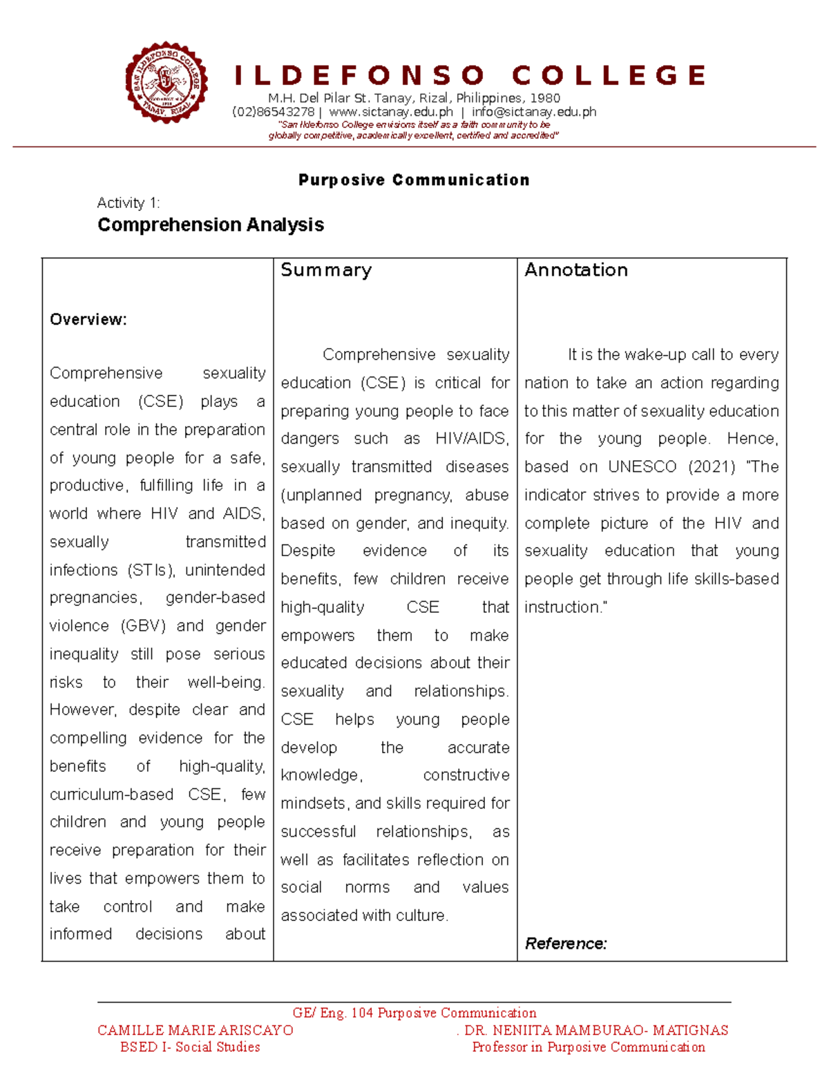 Position Paper in academic field. This is the sampleon how to write ...