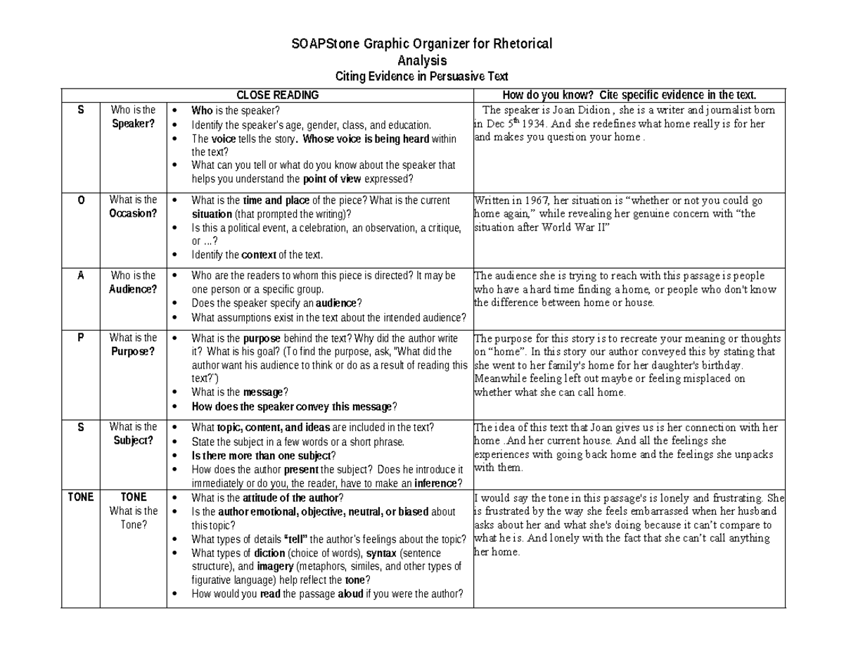 [On Going Home Soapstone ] Soapstone for Rhetorical Analysis ...