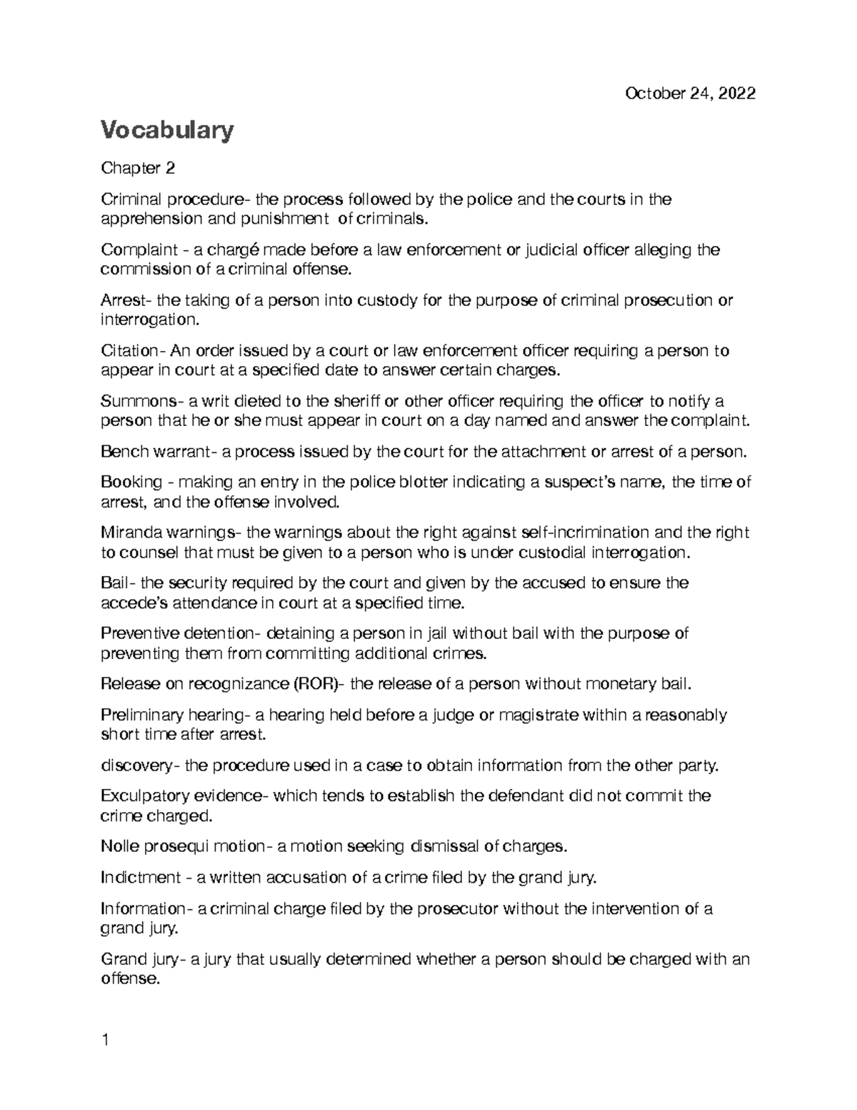 ADJ-2 Vocbulary 2 - Vocabulary chapter 2 - October 24, 2022 Vocabulary ...