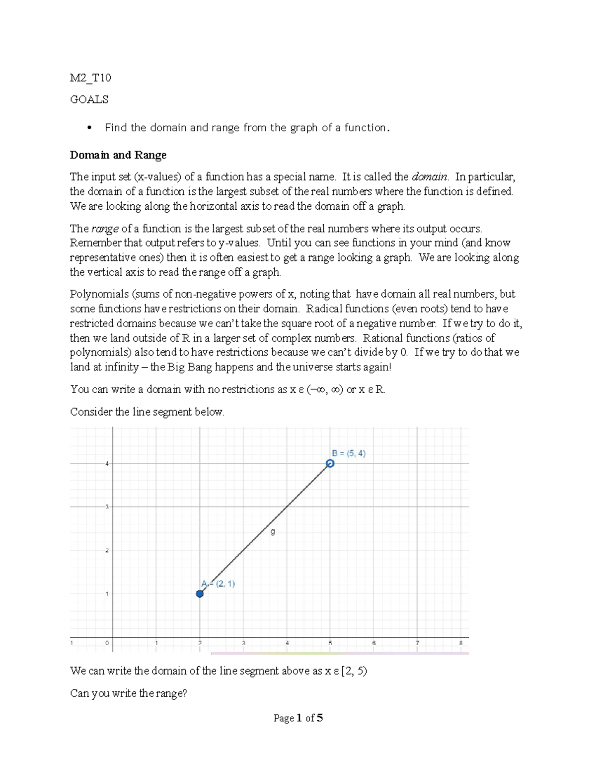 Topic 10- Domain and Range - M2_T GOALS Find the domain and range from ...