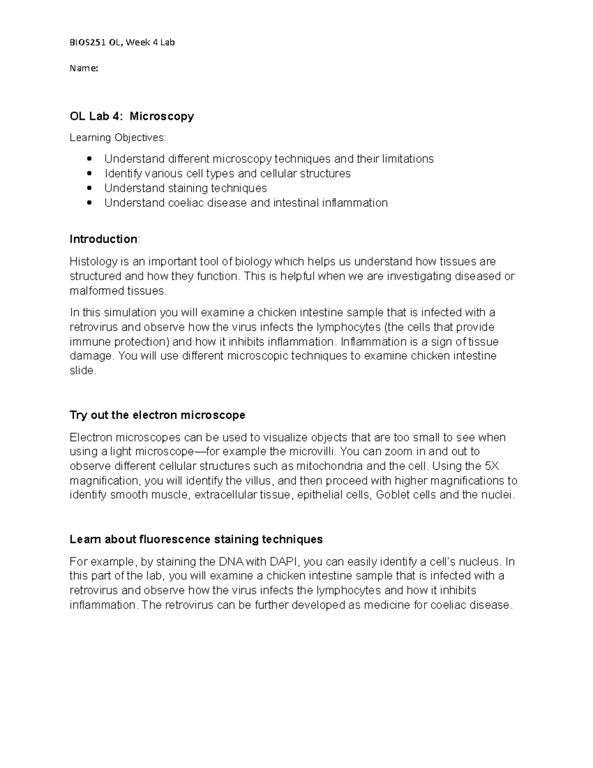 Lab week 5 - Lab week 5 - Name: OL Lab 4: Microscopy Learning Objectives: Understand different ...