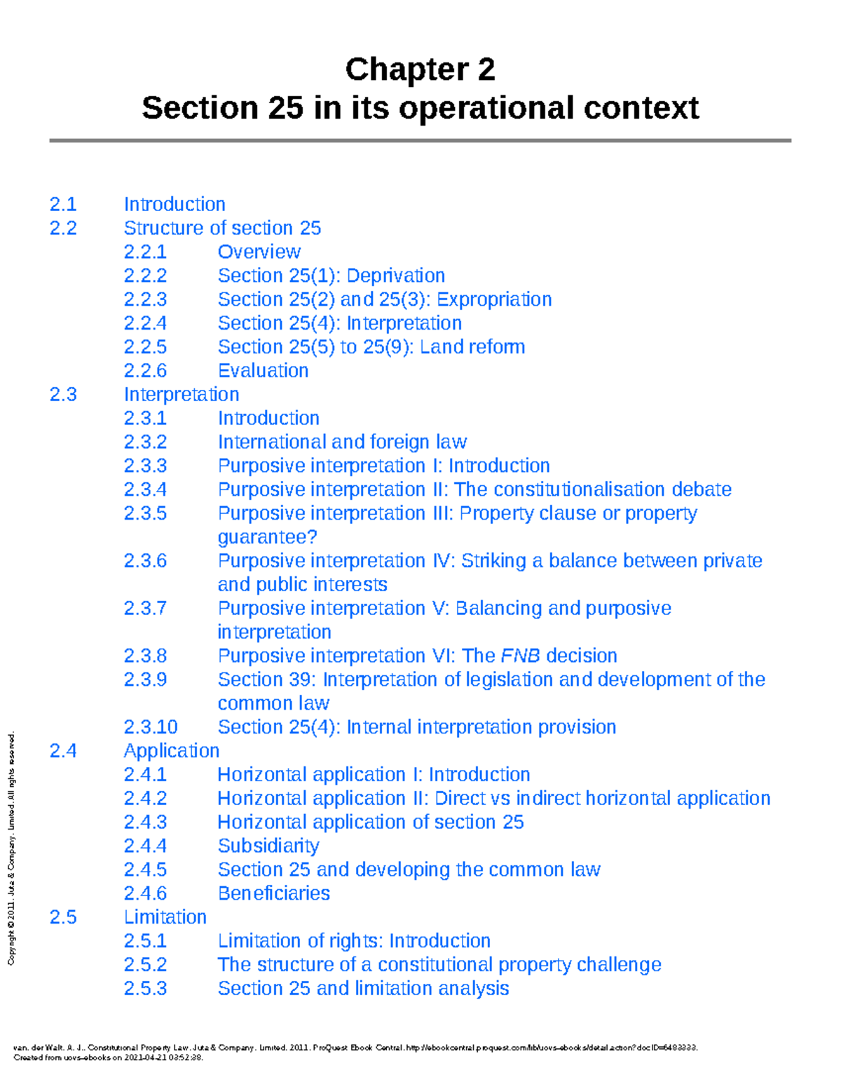 Constitutional Property Law - (Chapter 2 Section 25 in its operational ...