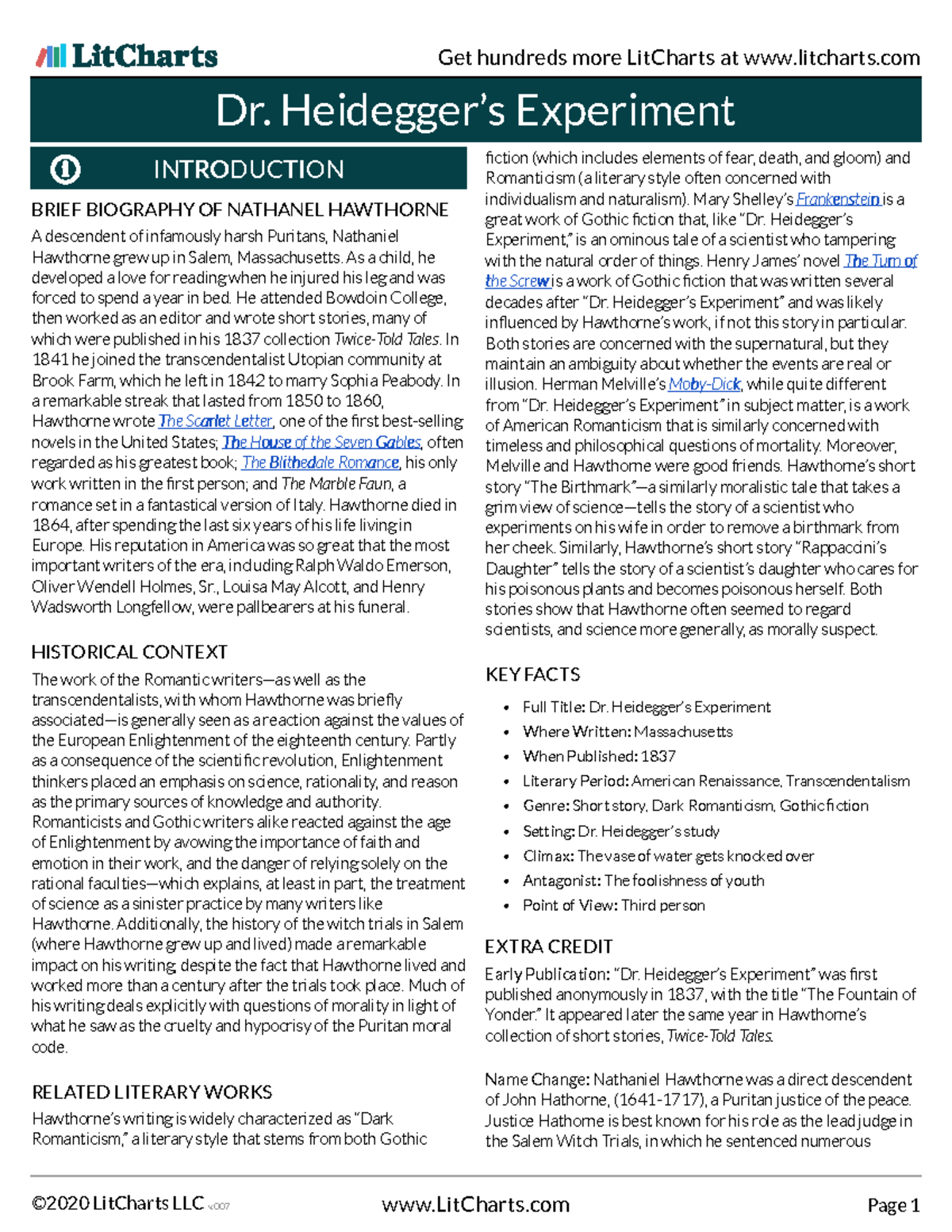 Dr Heideggers Experiment Lit Chart - Dr. Heidegger’s Experiment BRIEF ...