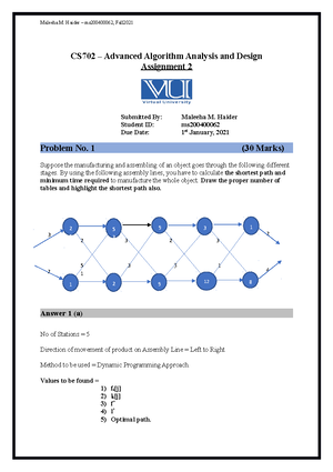 Assignment No2 [Algo] - Assignment No. 02 SEMESTER Fall - 2022 CS702 –Advance Algorithm Analysis ...