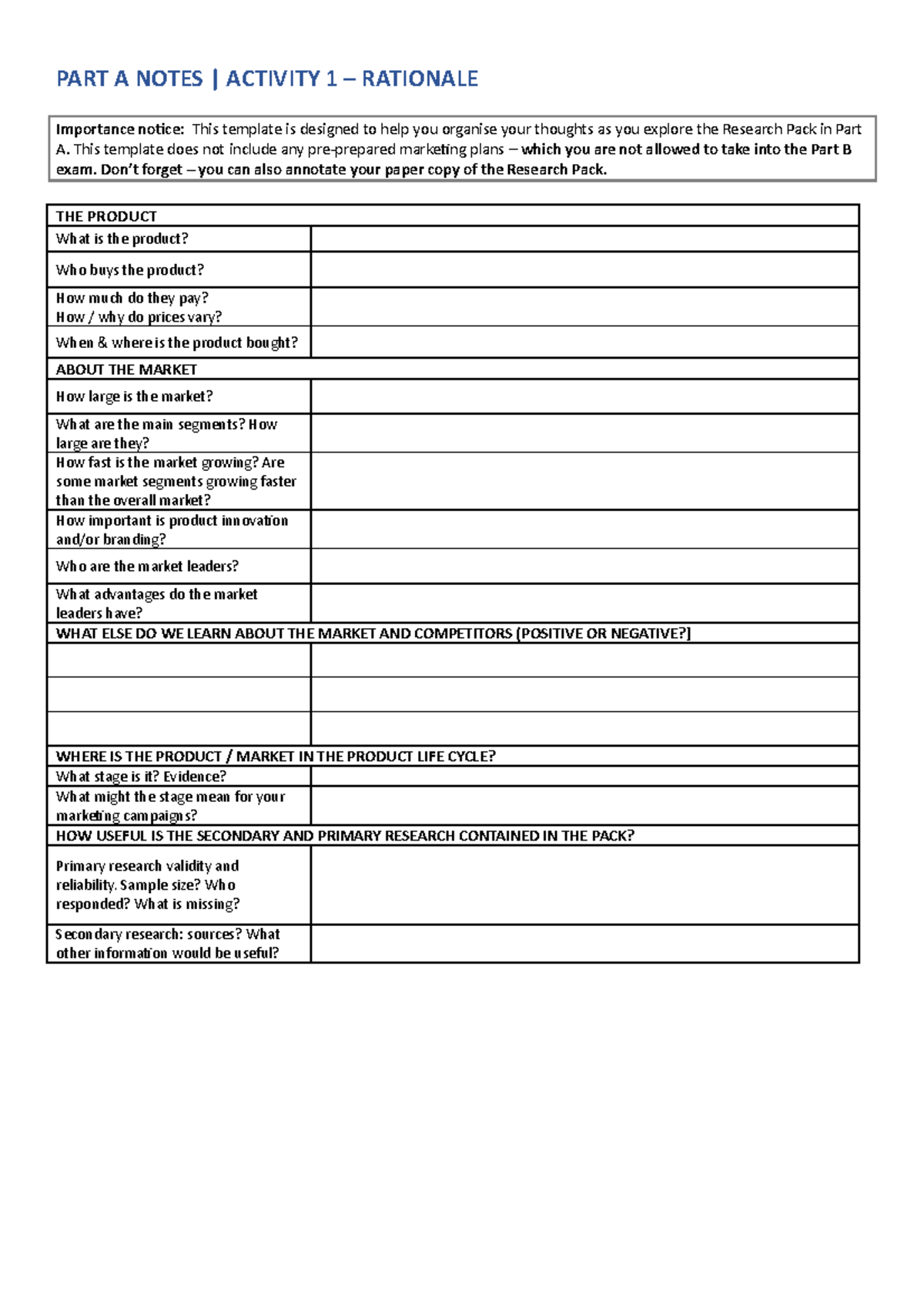 Unit 2 Research Pack A4 Notes Template - PART A NOTES | ACTIVITY 1 ...