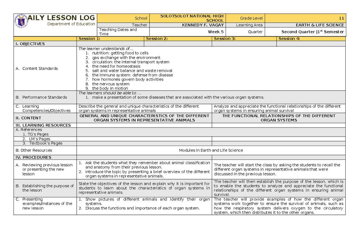 DLL ELS Quarter 2 WEEK 5 - DAILY LESSON LOG Department of Education ...