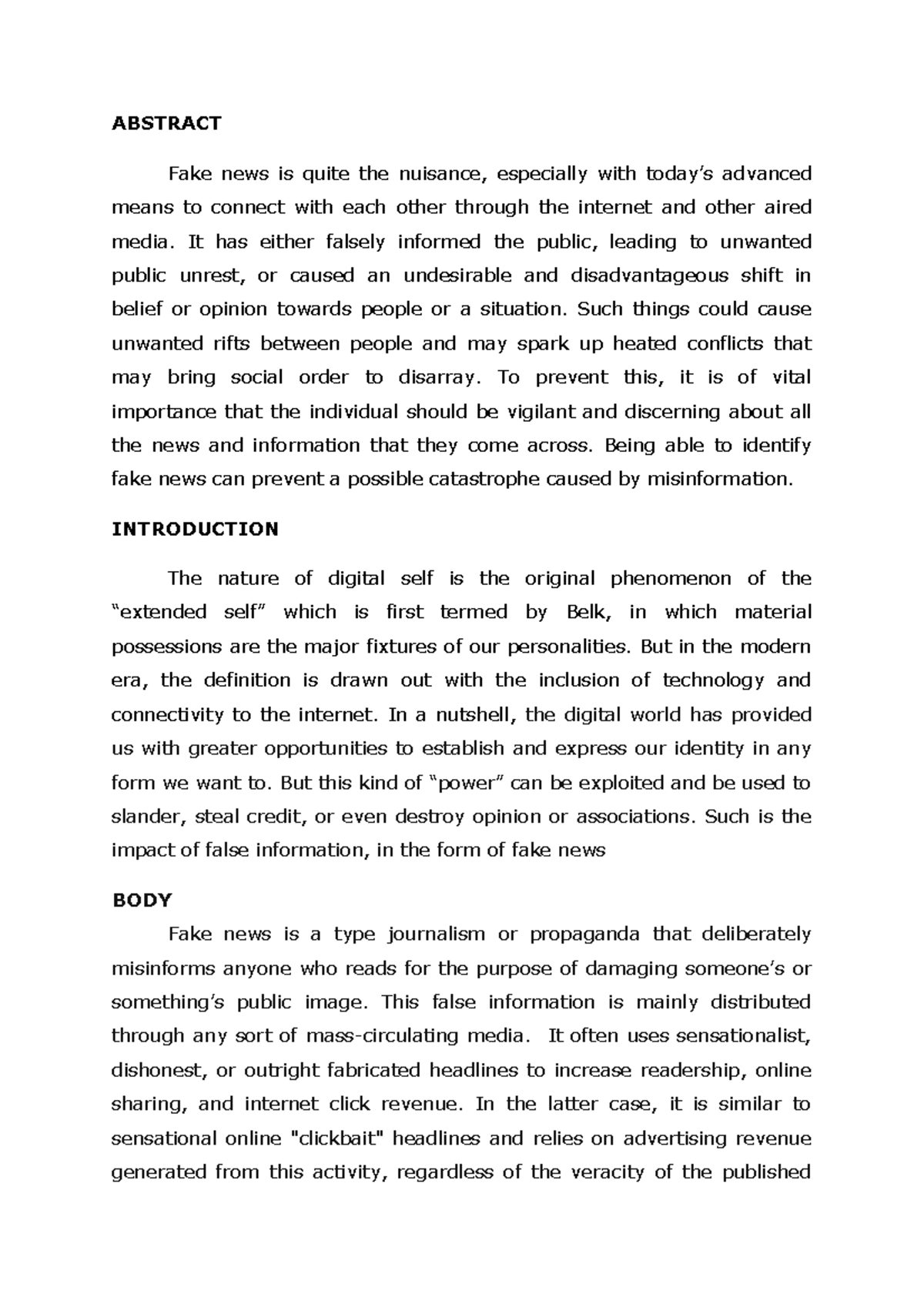 Digital Self Identifying fake news - ABSTRACT Fake news is quite the ...