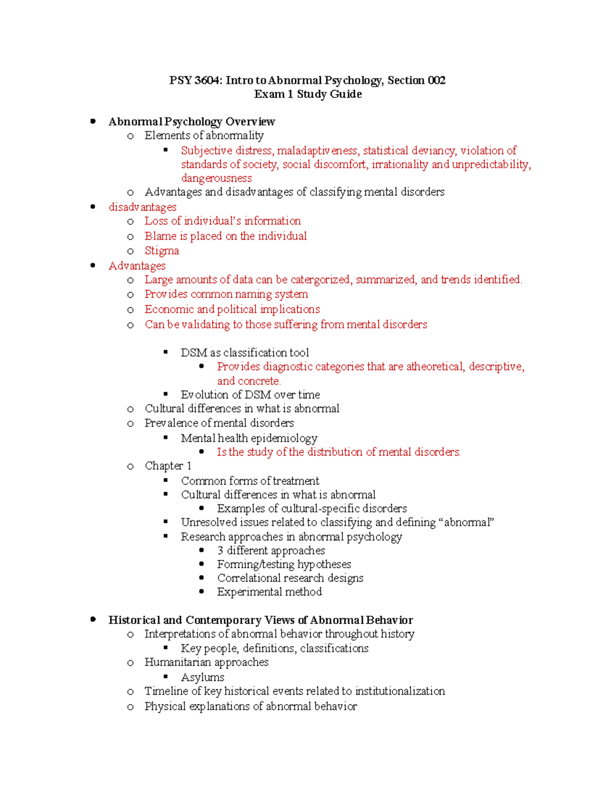 Exam 1 Study Guide 2022 Final - PSY 3604: Intro to Abnormal Psychology ...
