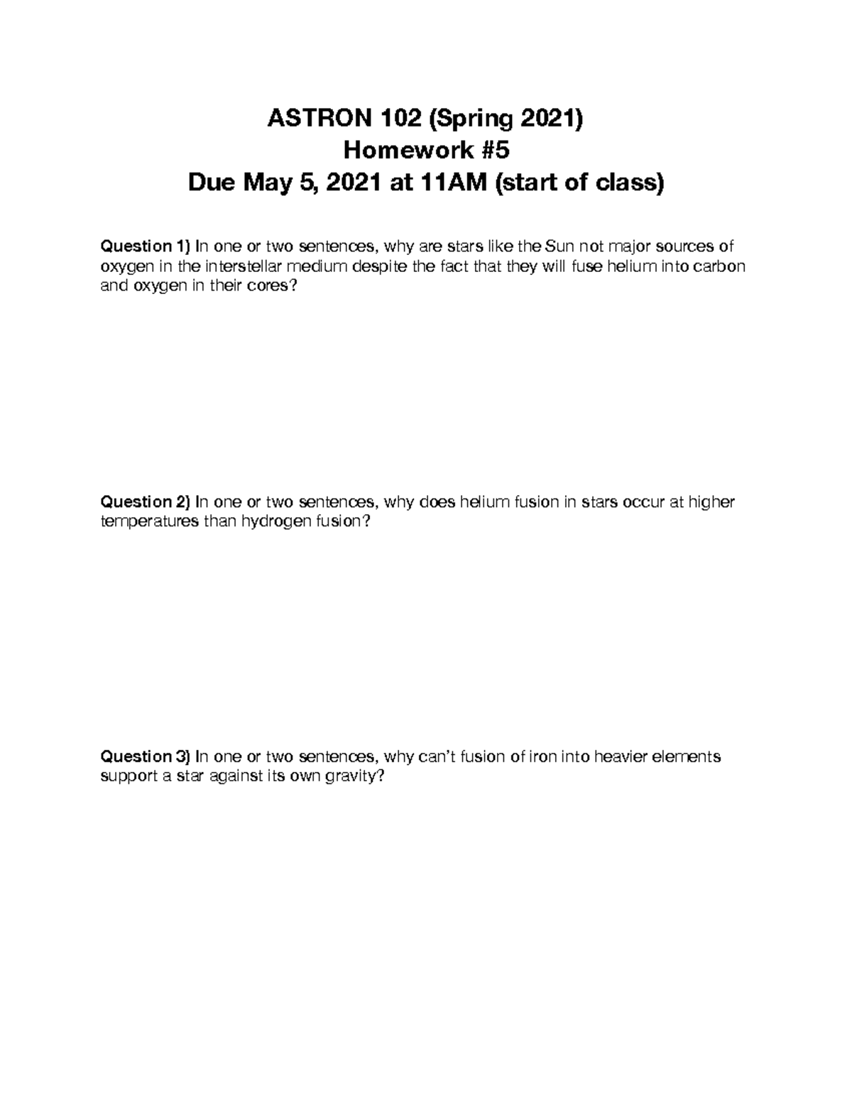 Astron 102-assignment 5 - ASTRON 102 (Spring 2021) Homework Due May 5 ...