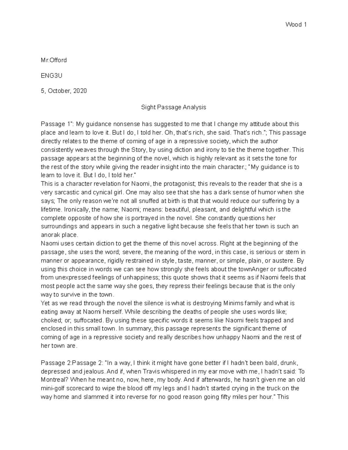 Sight Passage - Wood 1 Mr ENG3U 5, October, 2020 Sight Passage Analysis ...