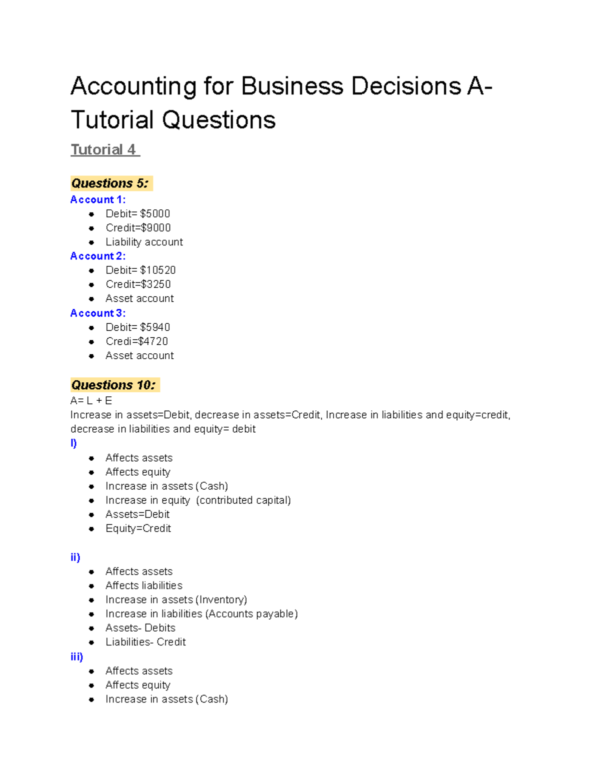 Accounting Week 4 Tutorial Answers - Accounting for Business Decisions ...