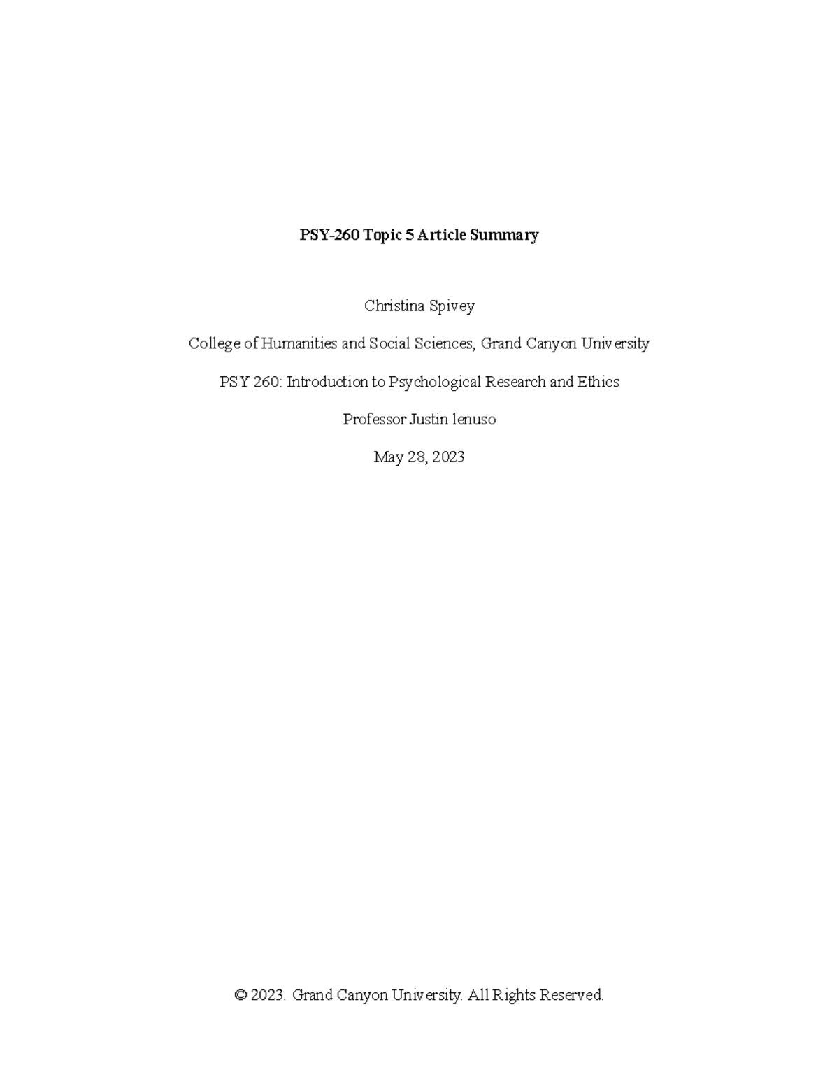 PSY 260 RS T5 Article Summary - PSY-260 Topic 5 Article Summary ...