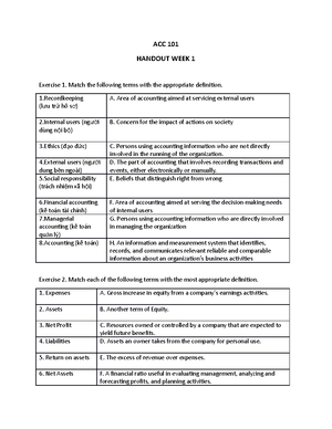 Handout Week 2 - Assignment - ACC 101 HANDOUT WEEK 2 Exercise 1. Vicki Lake is a computer - Studocu
